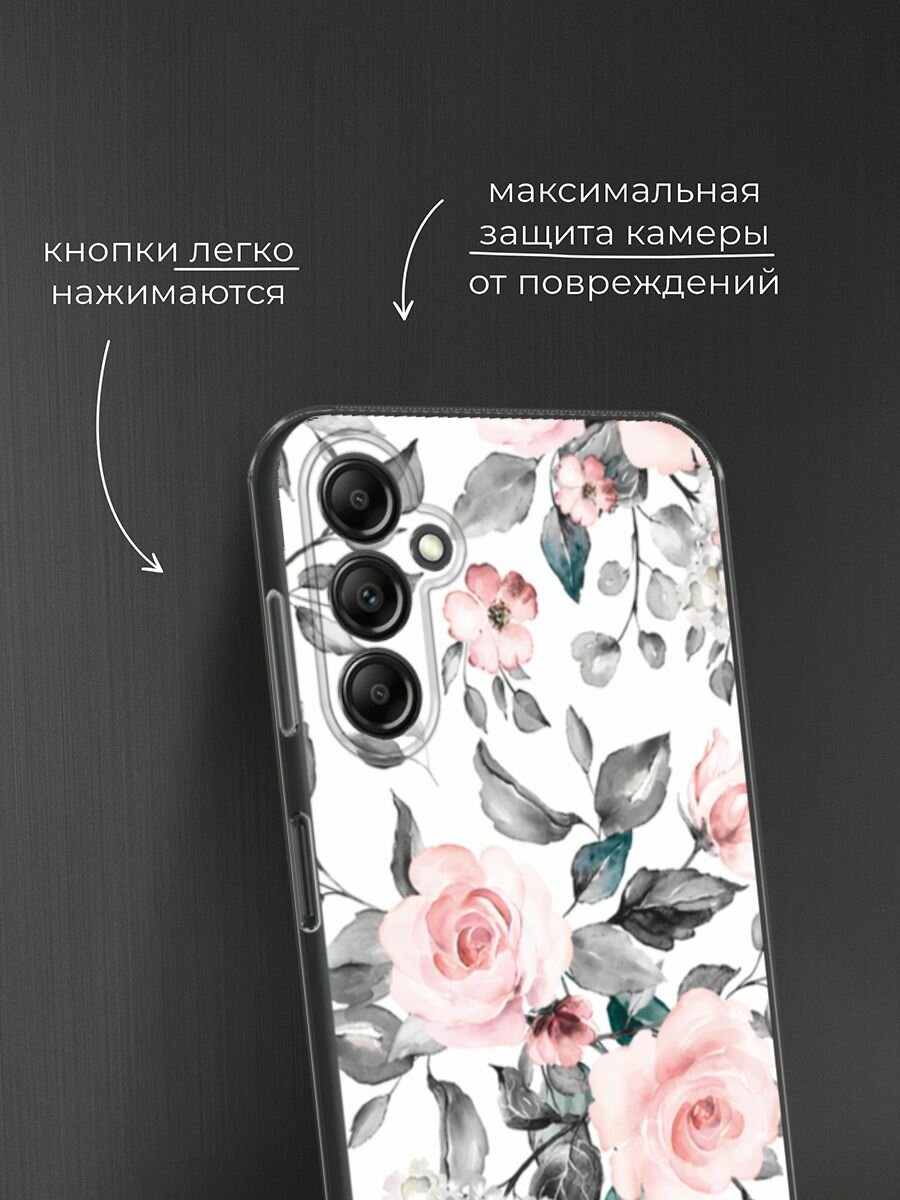 Чехол на Samsung Galaxy A15 / Самсунг А15 с принтом "Розы на белом" — фото 1