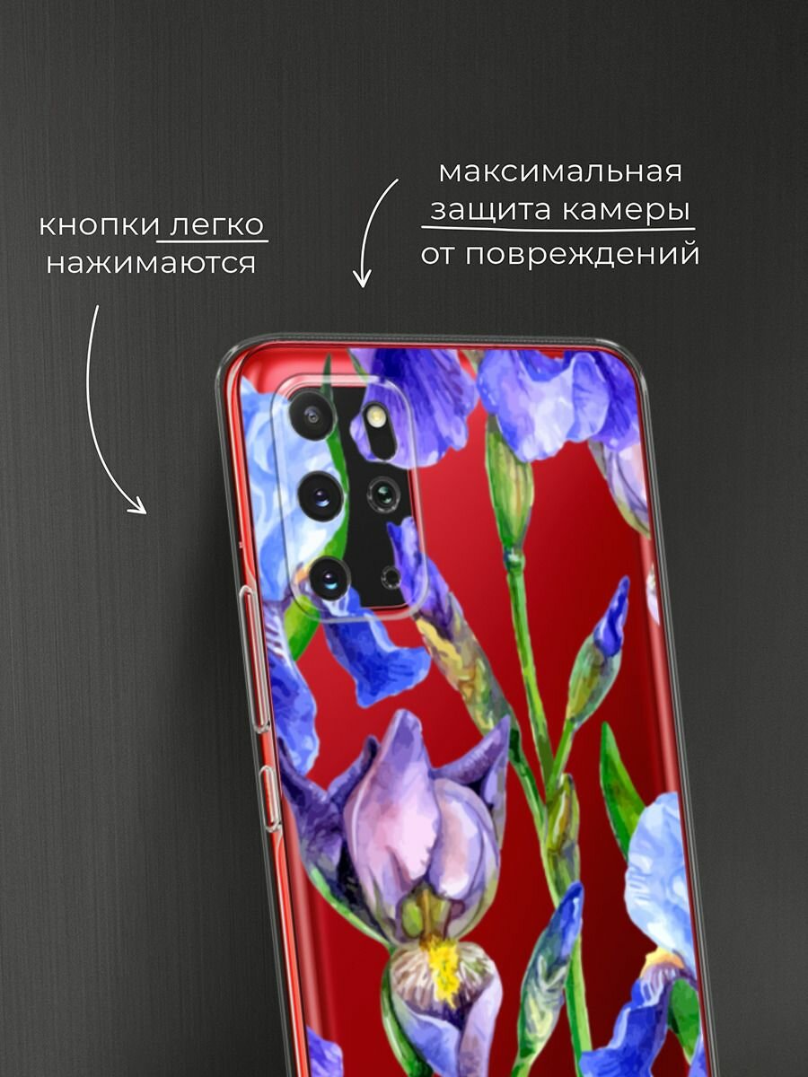 Чехол на Samsung Galaxy S20 + / Самсунг Галакси S20 Плюс с принтом "Синие ирисы", прозрачный — фото 1