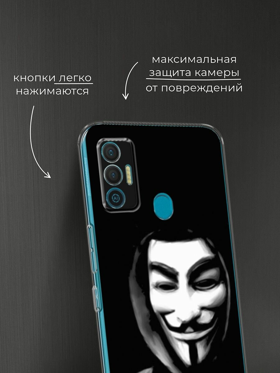 Силиконовый чехол на Tecno Spark 7 / Техно Спарк 7 с принтом "Анонимус" — фото 1