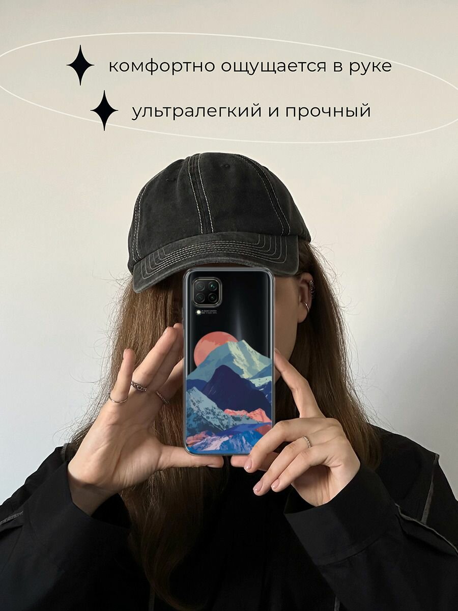 Чехол на Honor 30S Global/Huawei P40 Lite 5G/Nova 7 SE с принтом "Закат в снежных горах", прозрачный — фото 1