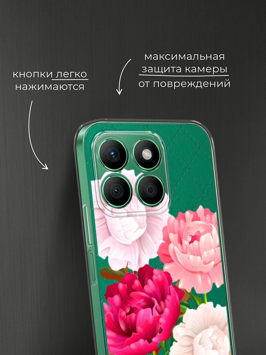Чехол на Honor X8B / Хонор X8B с принтом "Большие пионы", прозрачный — фото 1
