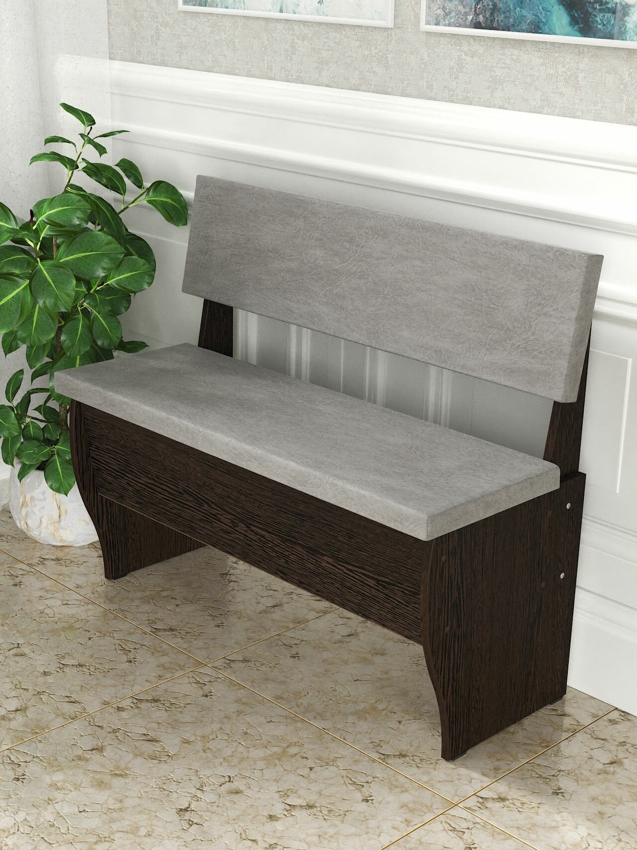 Скамья с мягкими сиденьем и спинкой, потайной ящик