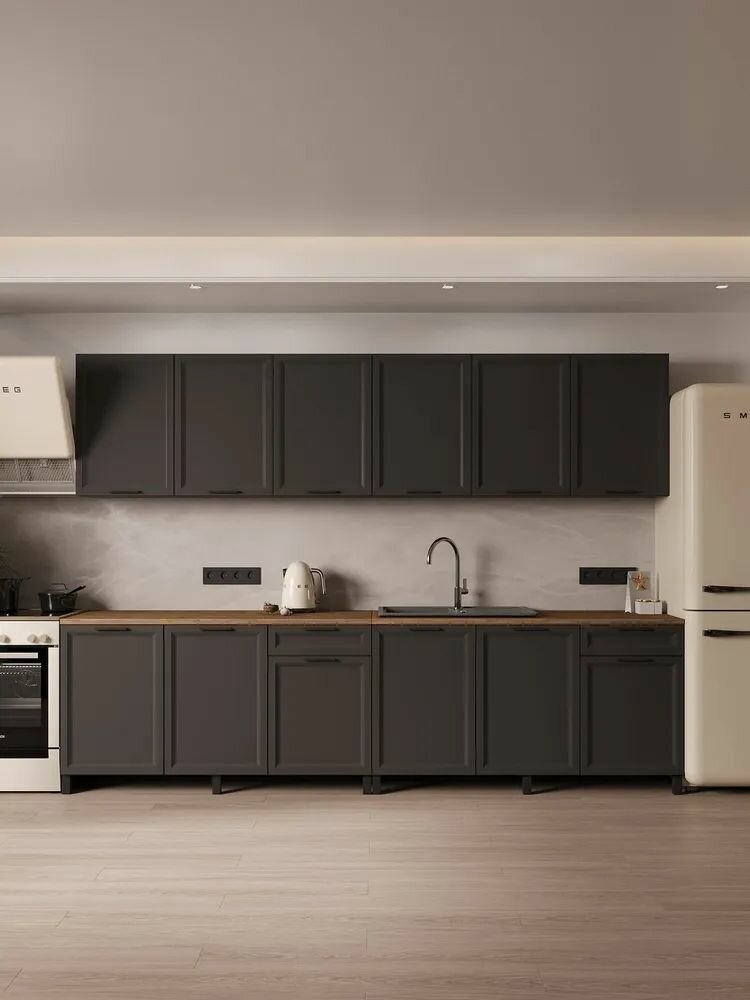 Кухонный гарнитур Мебельный рай мркг 15 Римини 3.0 м 3000х2180х600, Диамант Серый/Графит/Дуб вотан, со столешницей