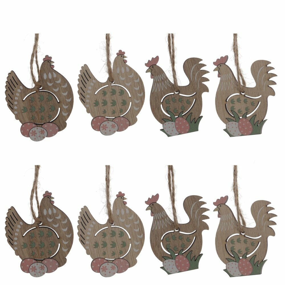 Набор из 8-ми изделий декоративных подвесных "Курица/Петух" (4,5*0,5*6), L12,5 W12,5 H1,5 см