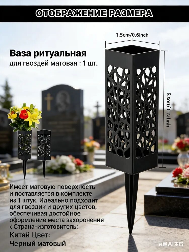 GEALFIS Комплект для кладбища: ваза и ножка, порошковая краска, запекаемая в печи, устойчива к морозу и ультрафиолету, темно-серый матовый