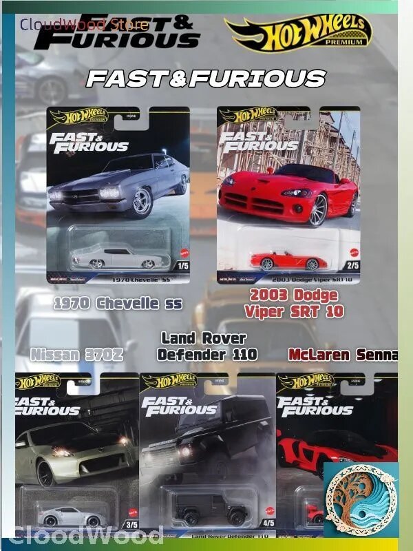 Набор Hot Wheels Premium Fast & Furious: 5 коллекционных авто Chevelle SS, Dodge Viper SRT 10, Nissan 370Z и другие (лимитированная серия)