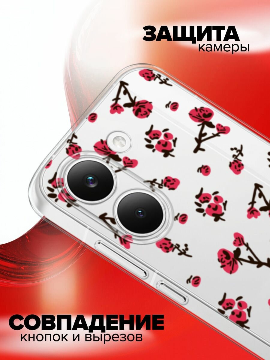 Чехол на Poco X8 Pro / Поко X8 Про с принтом Паттерн красные розы — фото 1