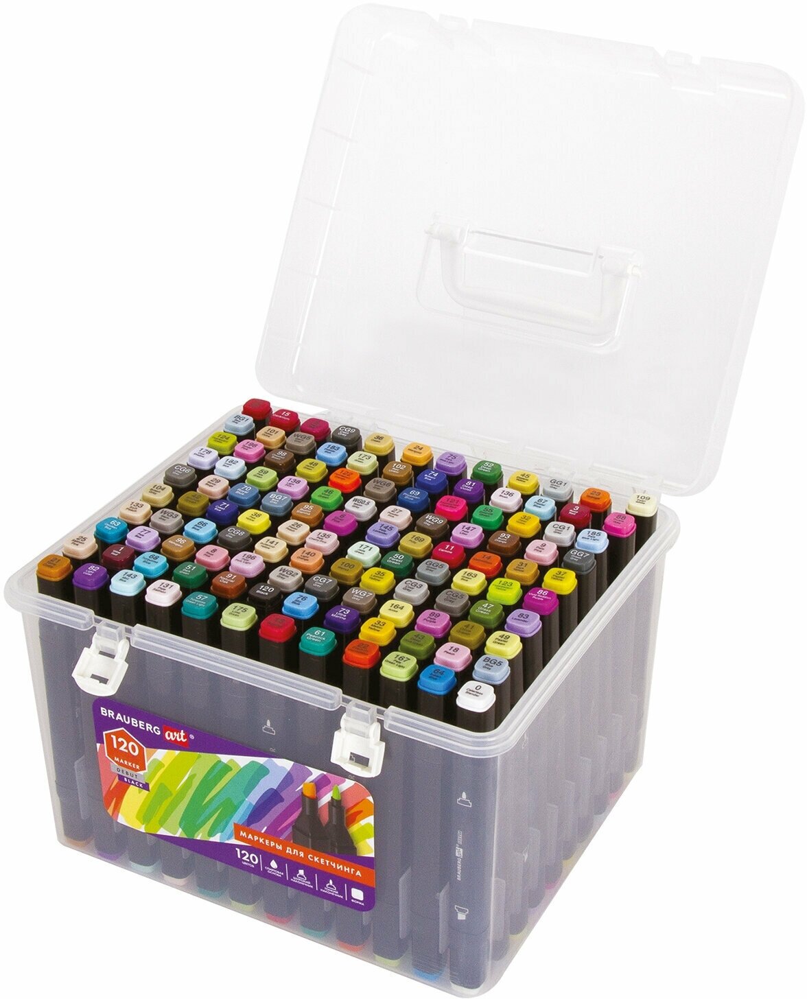 Маркеры для скетчинга Brauberg двусторонние Art Debut "Black", 120 шт, пластиковый кейс 152134