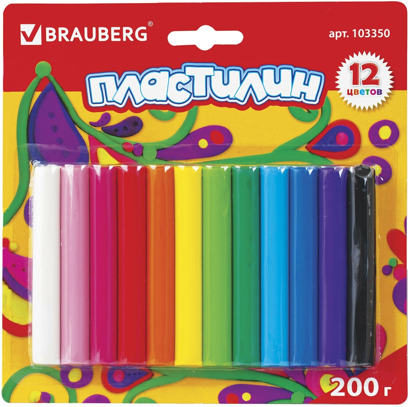 Пластилин классический BRAUBERG 12 цветов, 200 г, высшее качество, блистер, 103350
