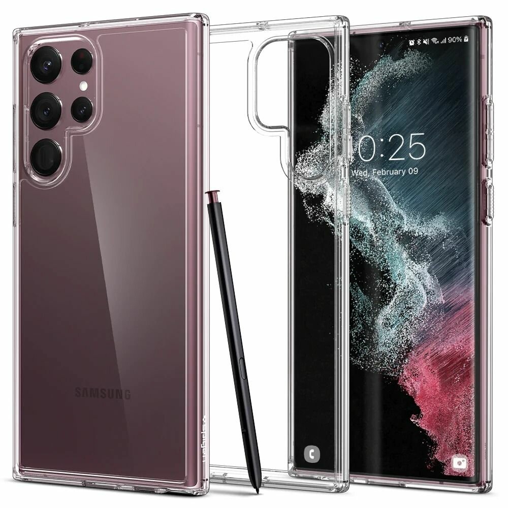 Чехол Spigen на Samsung Galaxy S22 Ultra (ACS03918) Ultra Hybrid / Спиген чехол для Галакси С22 Ультра накладка, противоударный, с защитой камеры, прозрачный
