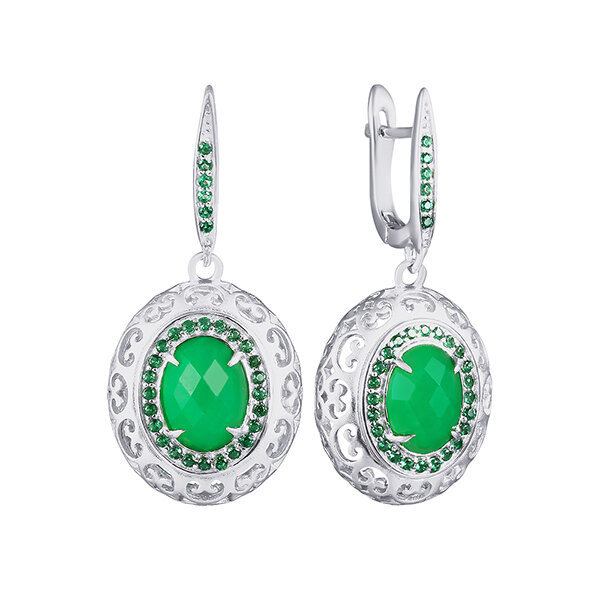 Серьги, серебро, 925 проба, фианит, агат