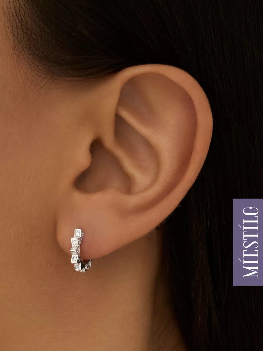 Серьги конго, серебро, 925 проба, родирование, фианит