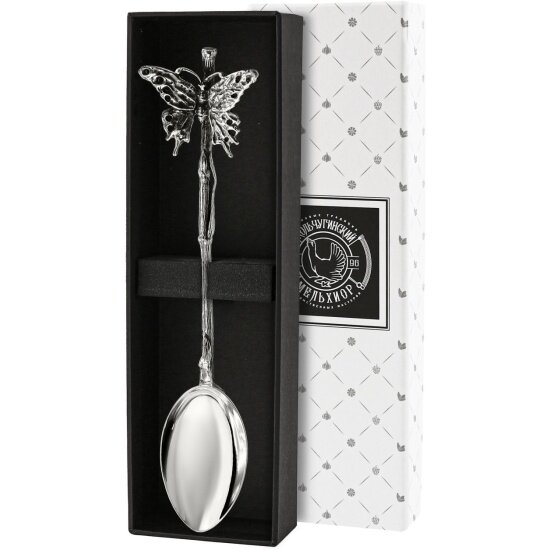 Ложка Кольчугинский Мельхиор чайная "Бабочки" латунная посер. с черным + футляр КМ2117ЛЖ06_8