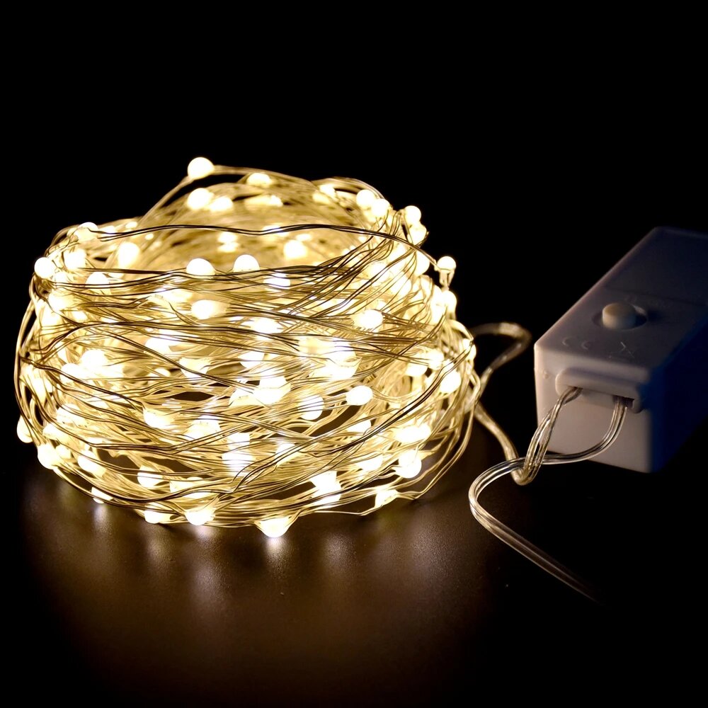 Гирлянда светодиодная 10м, 100 LED, Светло-желтый