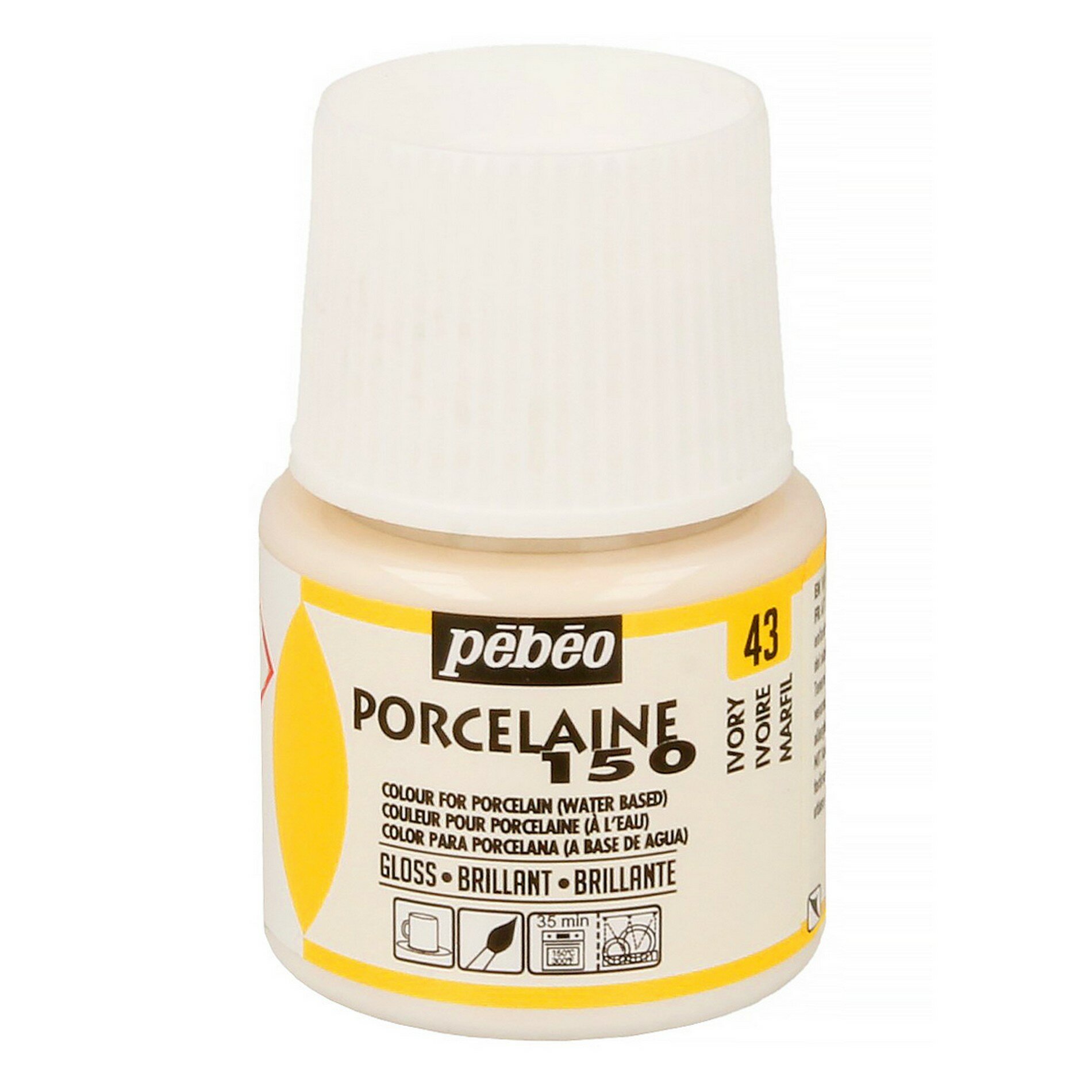 Краска по фарфору и керамике под обжиг глянцевая Porcelaine 150 45 мл, цв. слоновая кость