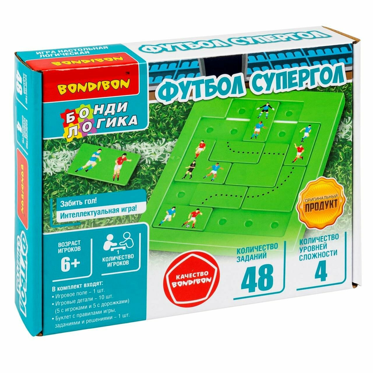 Игра настольная логическая Bondibon футбол "Супергол", 4 уровня сложности, от 6 лет, 1 игрок