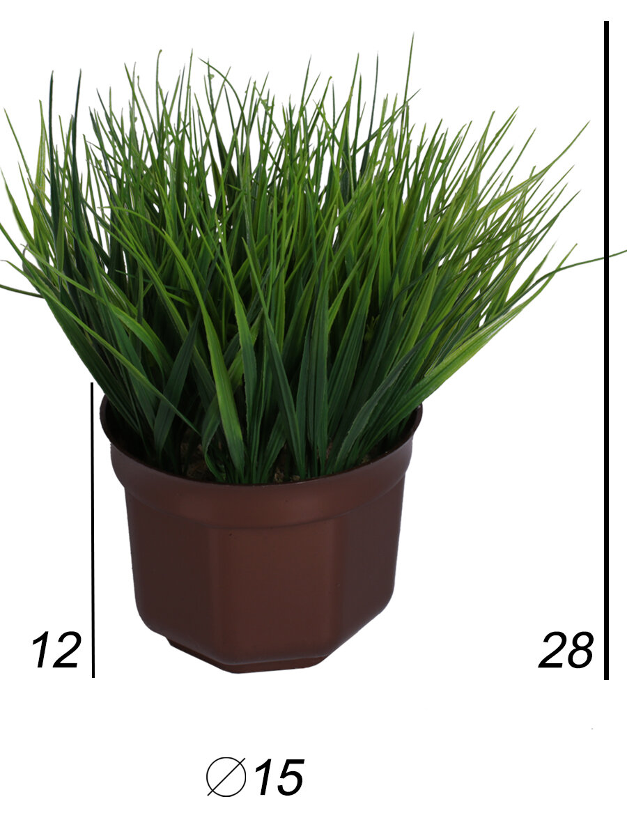 Искусственная Осока Holodilova, кашпо, высота 28см, цвет зеленый