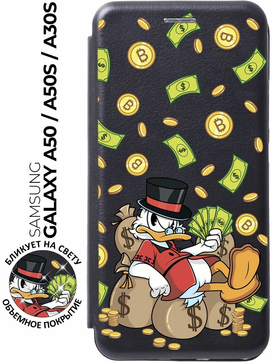 Чехол-книжка Rich Scrooge на Samsung Galaxy A50 / A50s / A30s / Самсунг А50 / А30с / А50сс 3D эффектом черный