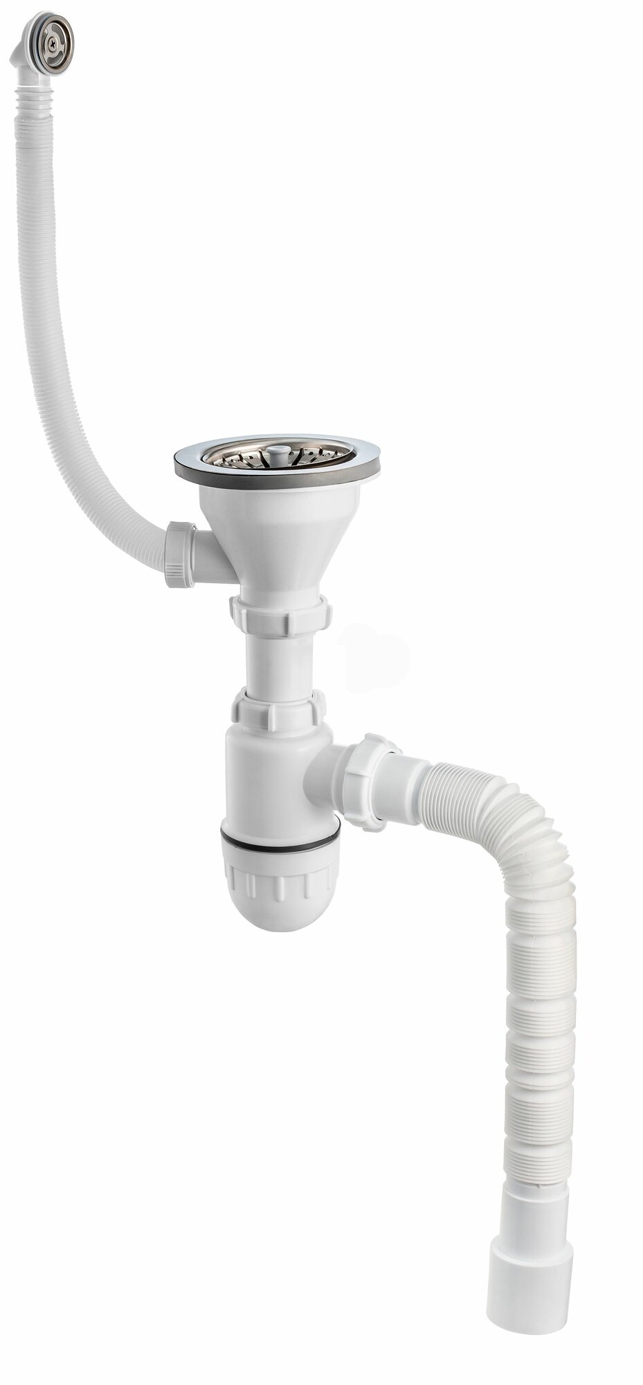 Сифон для мойки с нержавеющей чашкой 114 мм, BAU Dream с круглым переливом и с гофротрубой L800 мм 3 "- 40/50