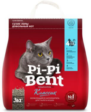 PI-PI-BENT Комкующийся наполнитель (Classic), в пакете, 3кг 3 кг