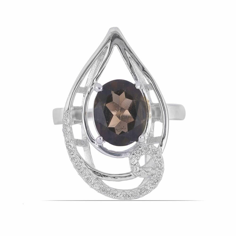 Кольцо, серебро, 925 проба, родирование, кварц, топаз