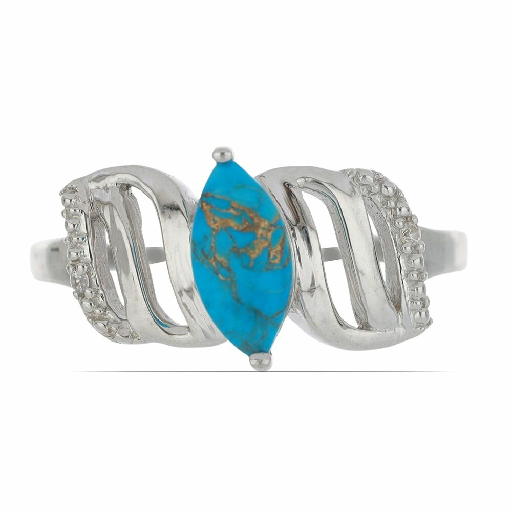 Кольцо, серебро, 925 проба, родирование, бирюза, циркон