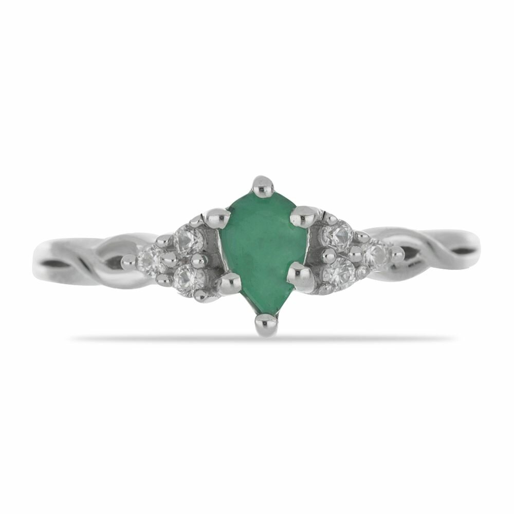 Кольцо, серебро, 925 проба, родирование, изумруд, циркон