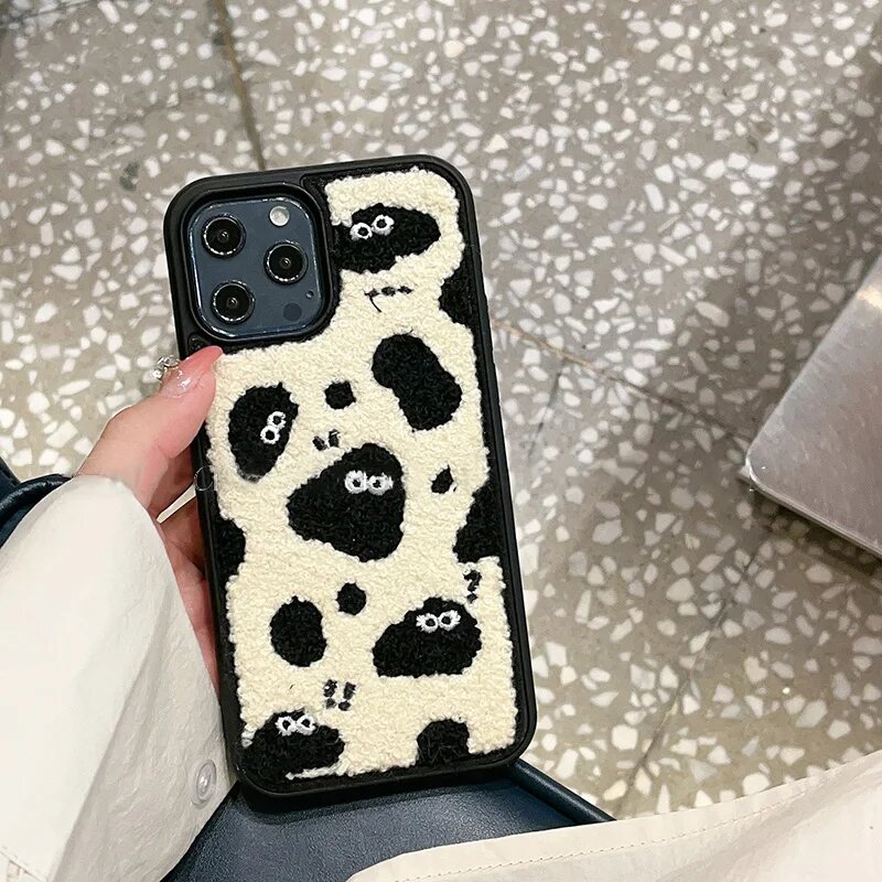 Корейский милый черный брикет, чехол для телефона с вышивкой для полотенец для For iPhone 14ProMax