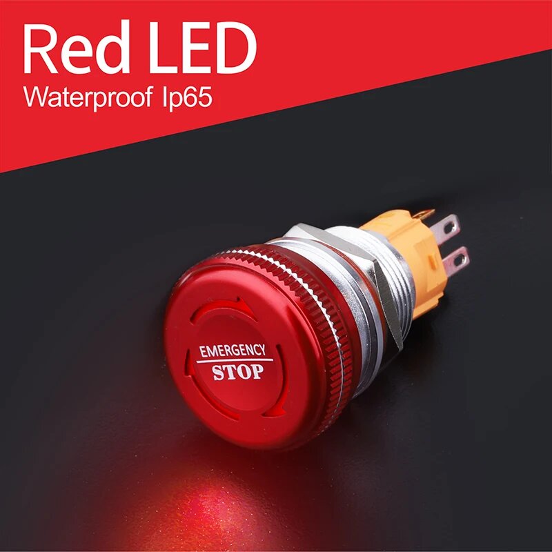 LANBOO 16 мм 19 мм 22 мм Грибовидный кнопочный переключатель аварийной остановки со светодиодной подсветкой 12 В 24 В