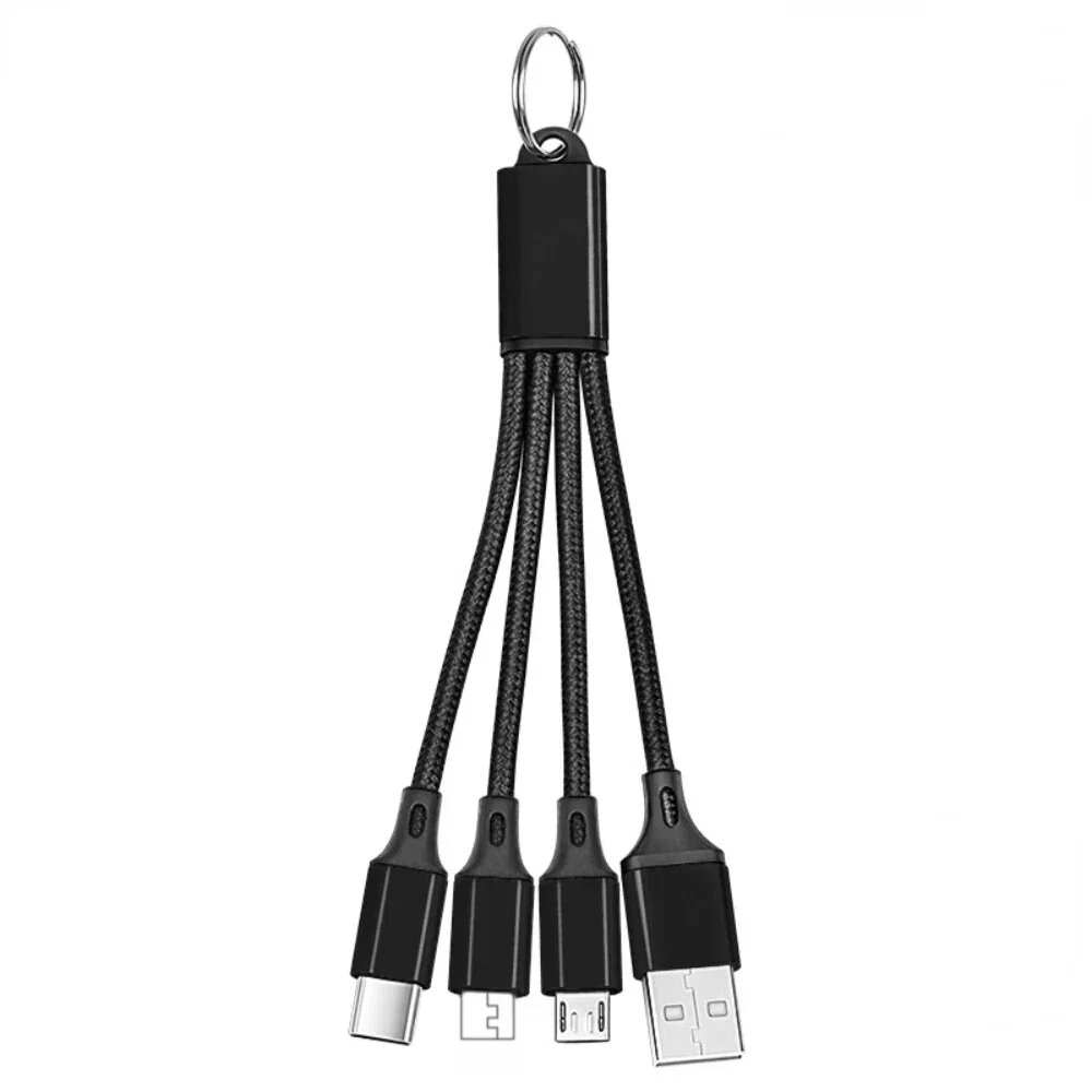Черный 3-в-1 USB кабель Micro USB Type C брелок