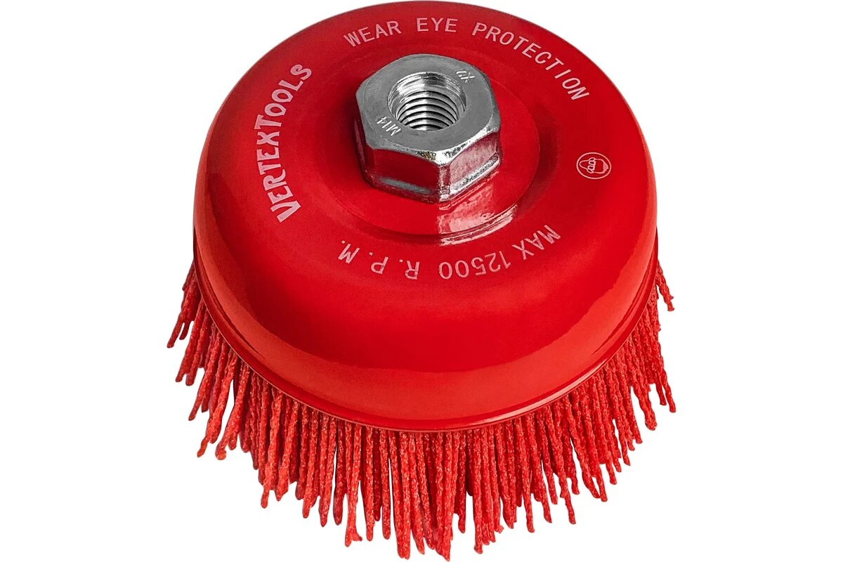 Vertextools Щетка чашка нейлоновая для УШМ 65 мм М14 арбор для чистки краски и ржавчины