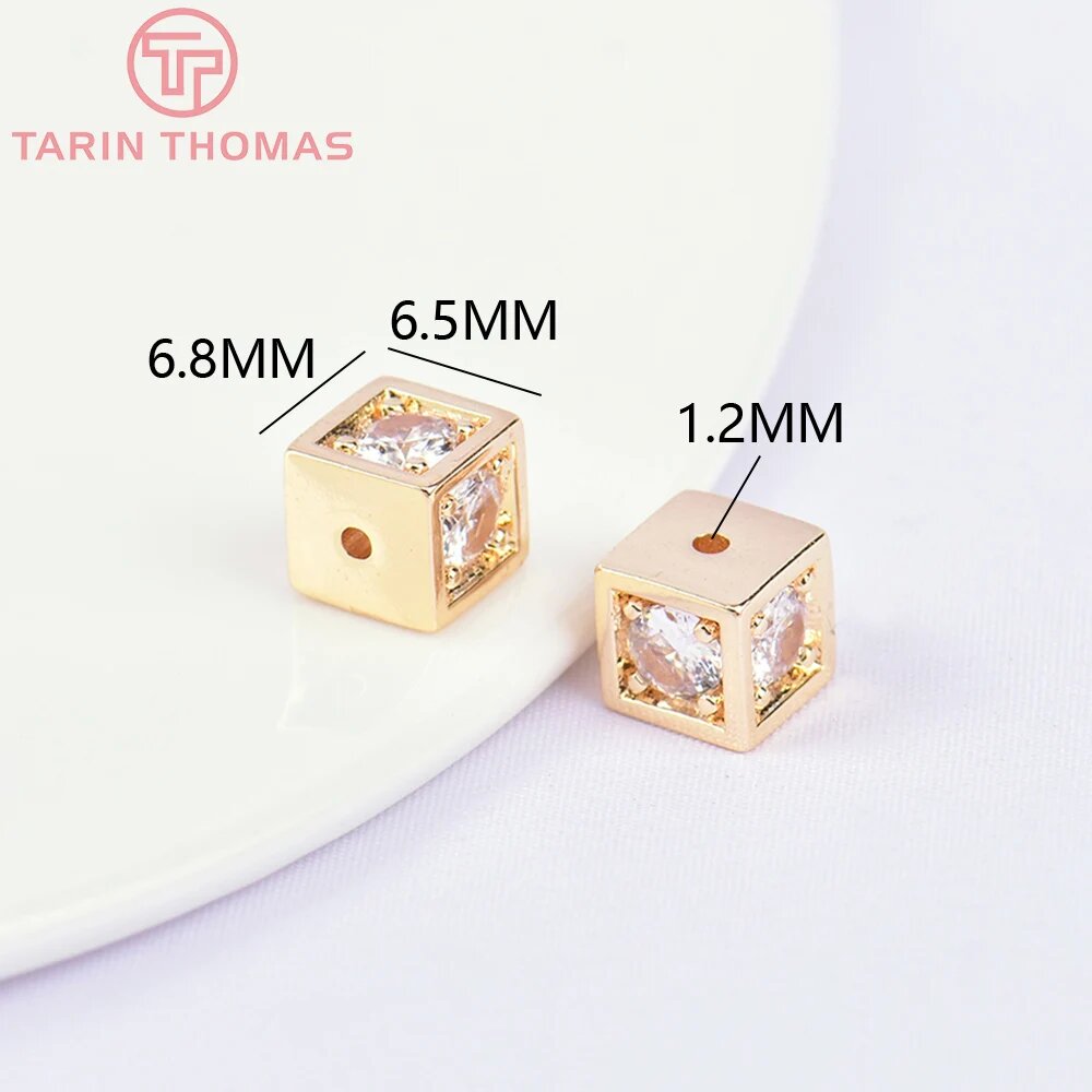 Золотые бусины TARIN THOMAS с цирконами, 6.8x6.5x1.2 мм