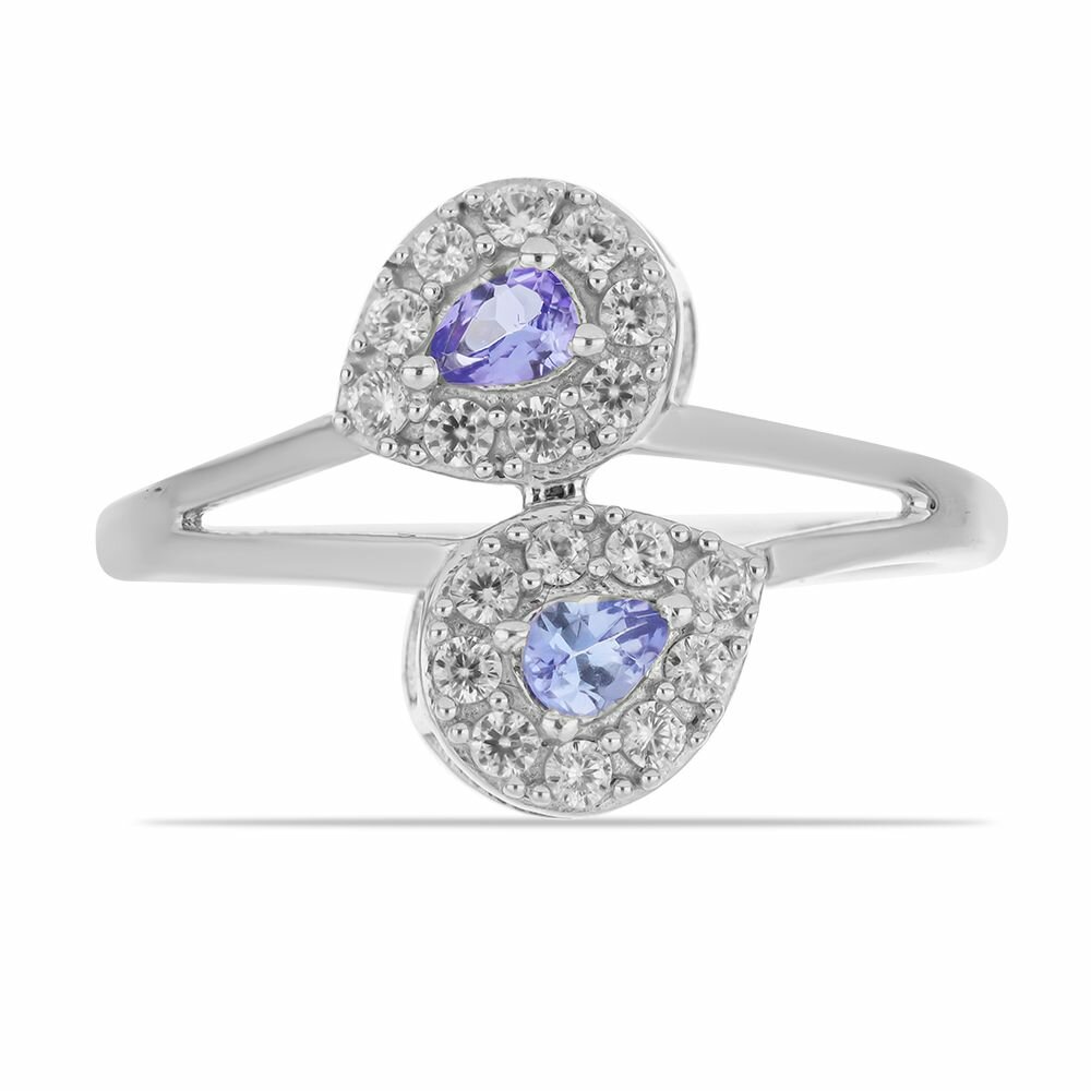 Кольцо тонкое, серебро, 925 проба, родирование, танзанит, циркон