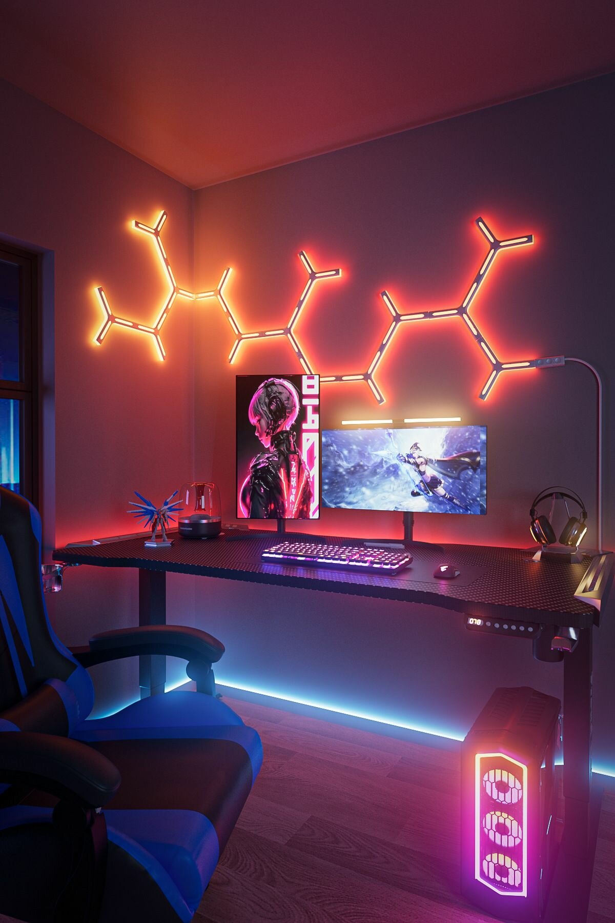 7 шт. Y-образные Настенные светильники с Wi-Fi, Квантовые игровые лампы RGB+IC светодиодный, Домашний креативный декор с музыкальной синхронизацией и 40+ режимами, Для создания атмосферы киберспорта