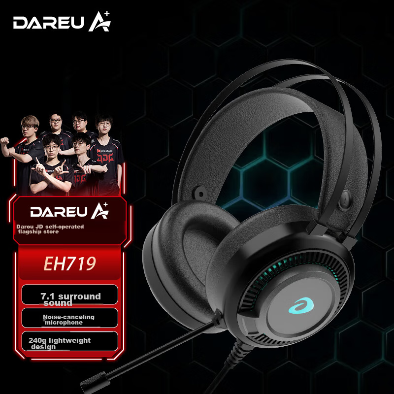 Dareu EH719 Gaming Headset with Microphone for PC, Wired, Virtual 7.1 Surround Sound, RGB Gradient Lighting for PUBG, CSGO
