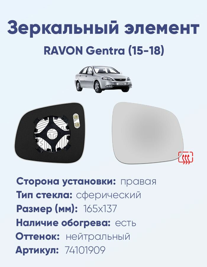 Зеркальный элемент правый RAVON Gentra (15-18) сфера нейтральный с обогревом