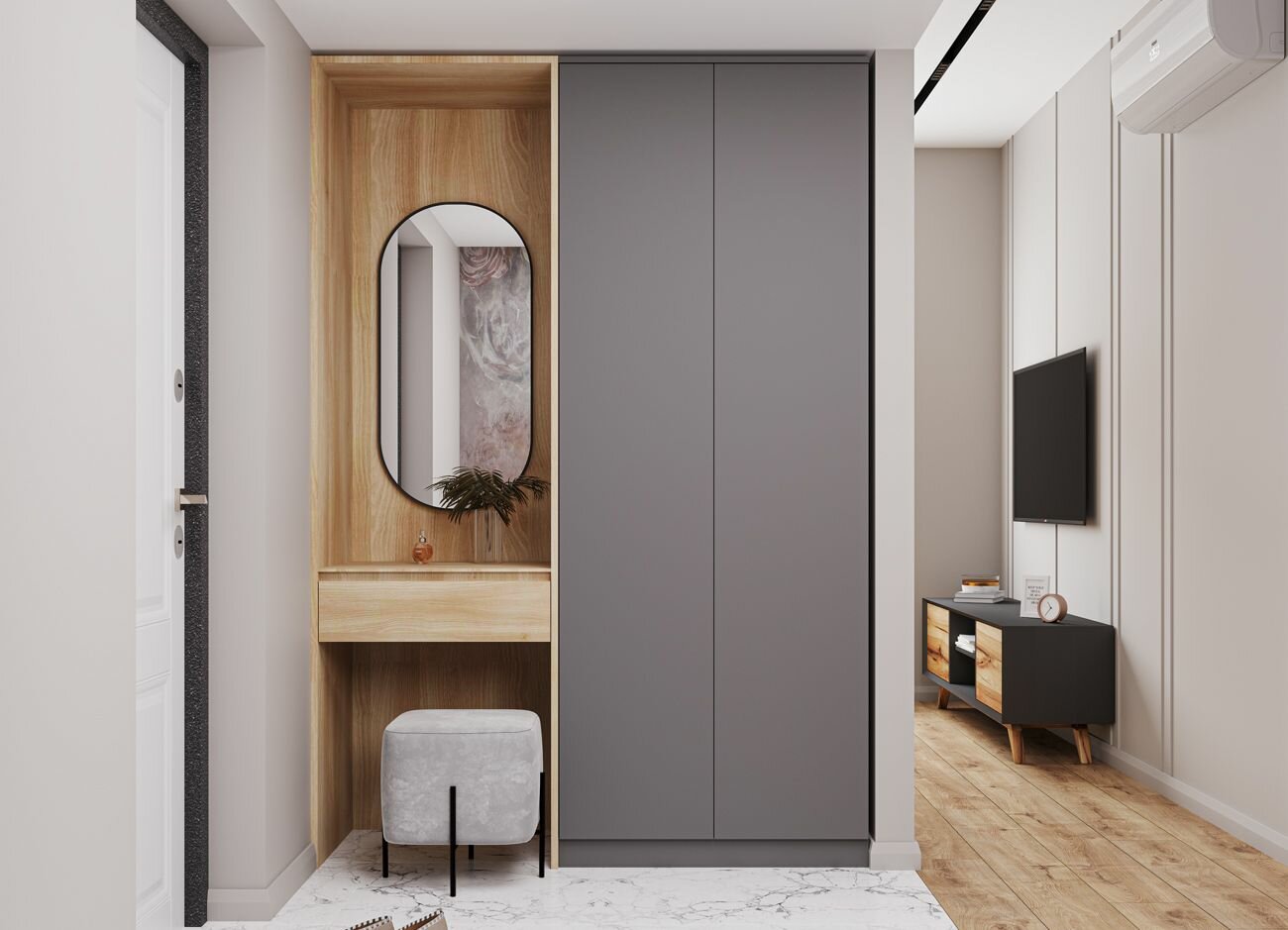 Шкаф ДСВ Мебель МС Мори МШ 800.1, ЛДСП, графит, 210х80х50 см