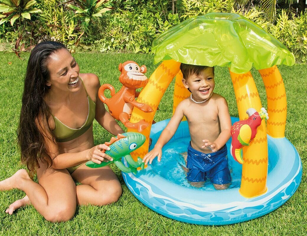 Надувной бассейн Тропический остров с надувным дном и тентом, 102х86 см, от 1 до 3 лет