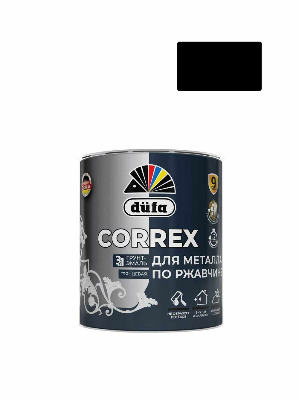 Грунт-эмаль по ржавчине гладкая Correx 3 в 1 RAL-9005 черный 0.75 л