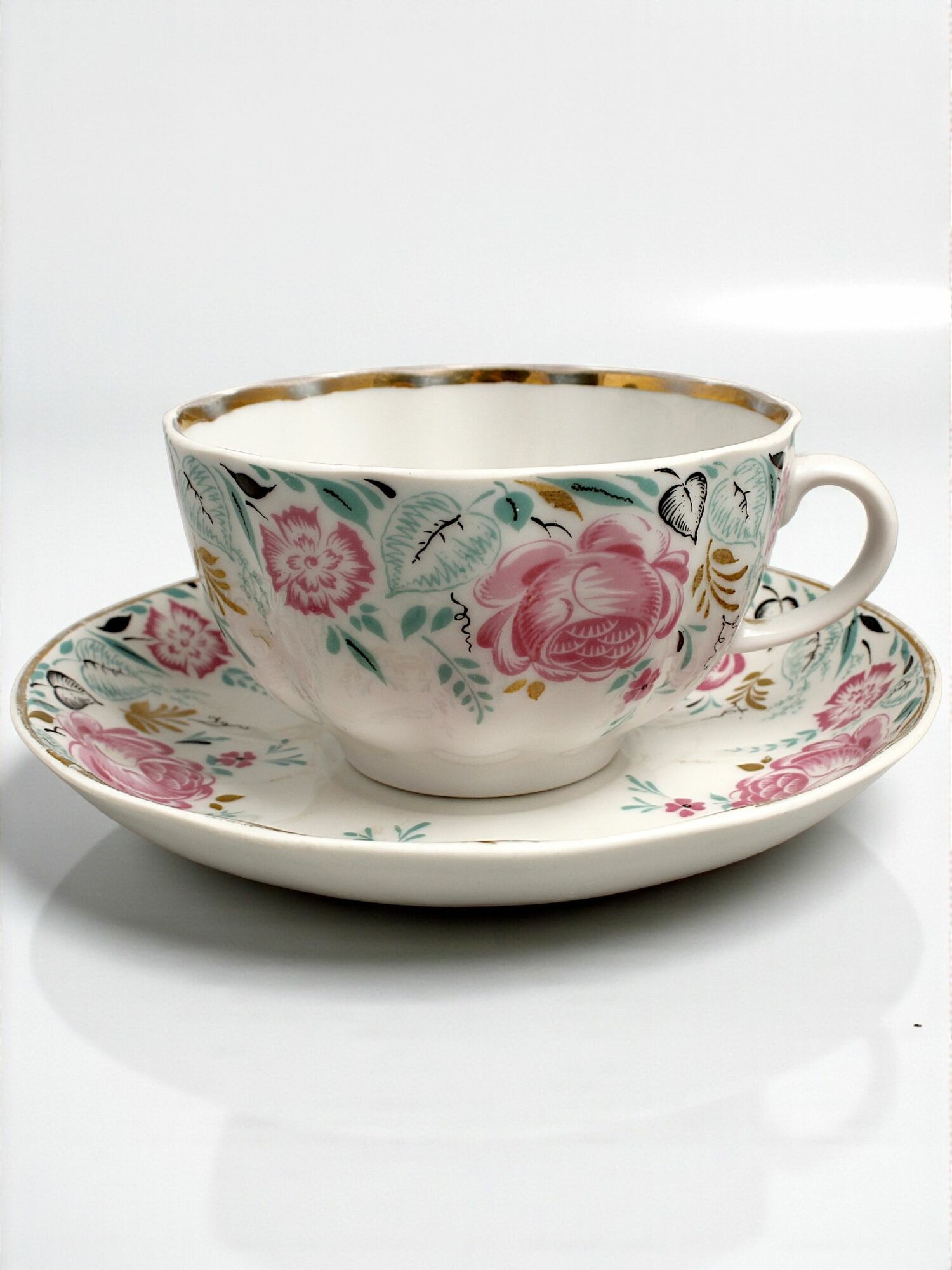 Антикварная чайная пара, фарфор, живопись, ЛФЗ, 1960-70 гг.