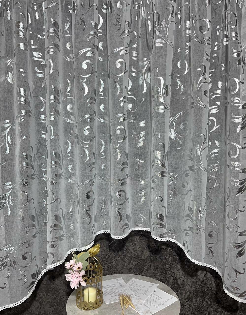 Тюль арка лилии серебро 270х150