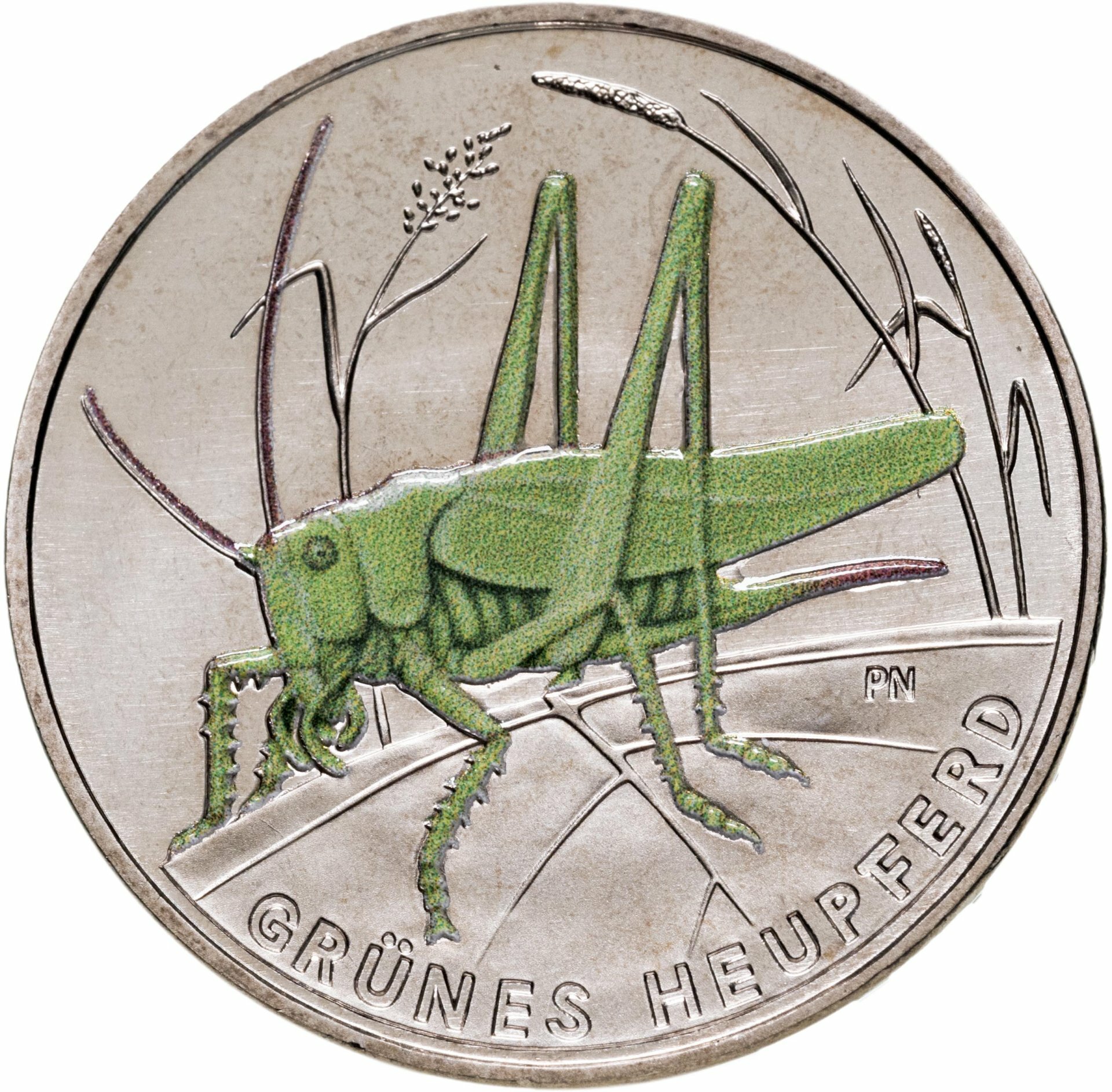 Германия 5 евро 2024 Царство насекомых - Зеленый кузнечик, Мельхиор медь-никель, в сохранности UNC