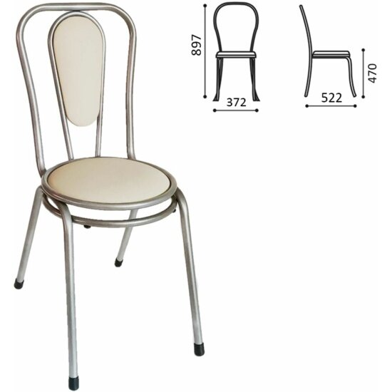 Стул обеденный Comfur COMFORUM для столовых, кафе, дома РС06, серебристый каркас, кожзам бежевый