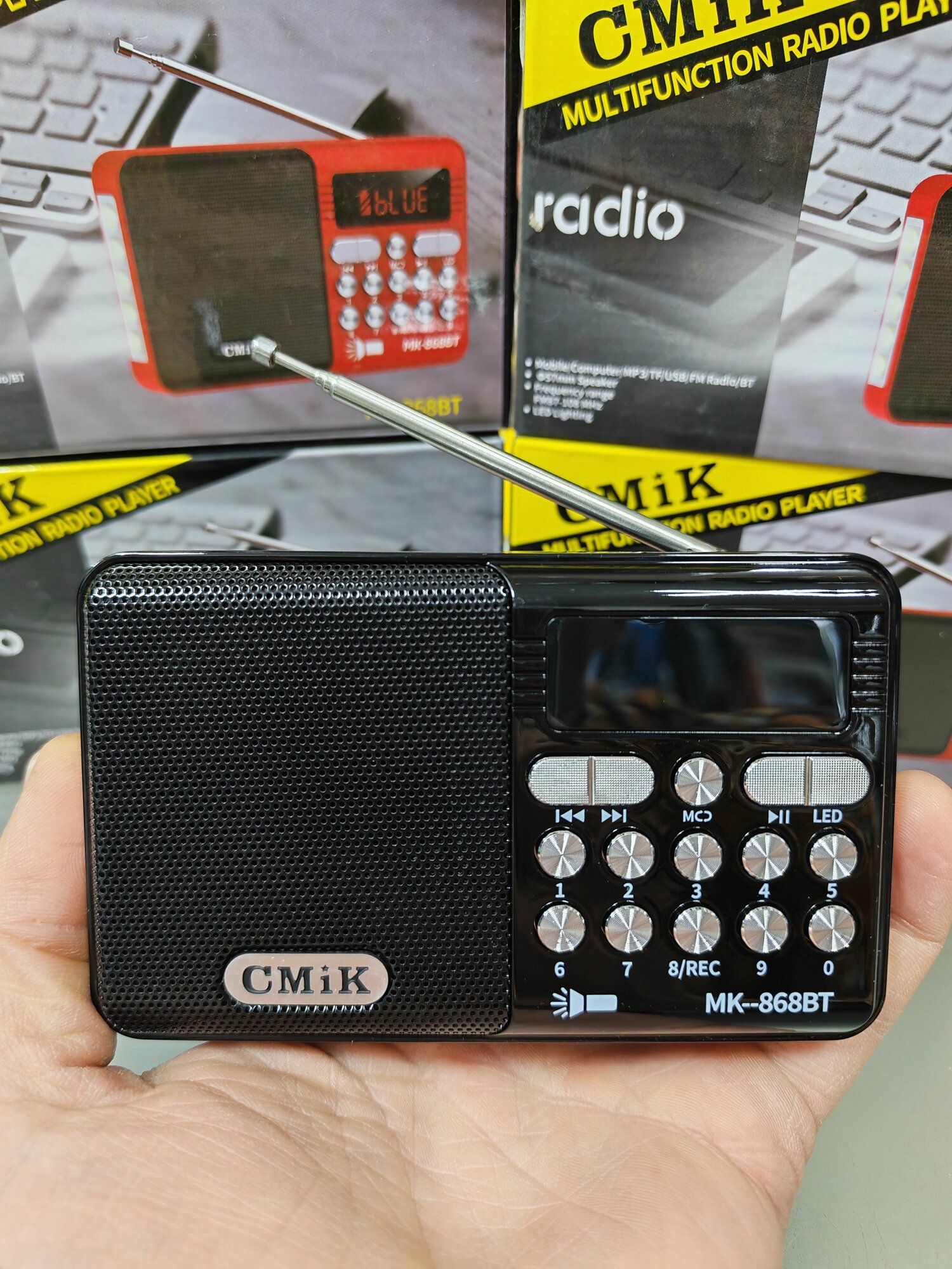Карманный, цифровой радиоприемник CMiK 868, наушники, MP3, Bluetooth, фонарик