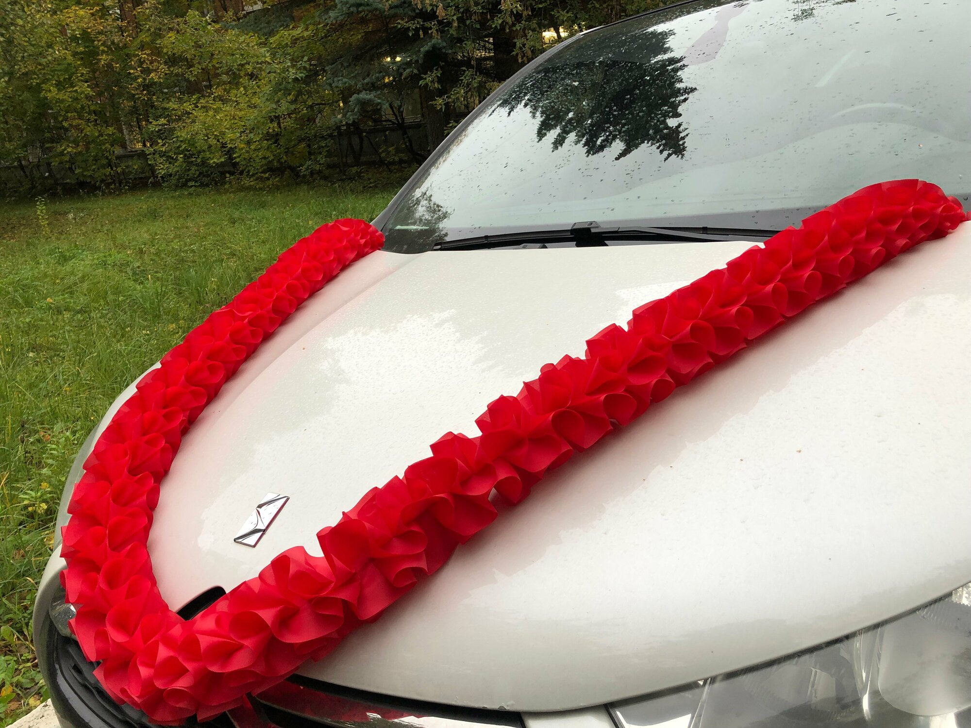 Лента для свадебного авто Рюш объемная, красный, п/э