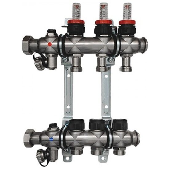 Коллектор (гребенка) Oventrop 1" Multidis SF 8, 3/4" ЕК, со встроенными ротаметрами 0-5 л/мин. на подаче (для панельного отопления и охлаждения)