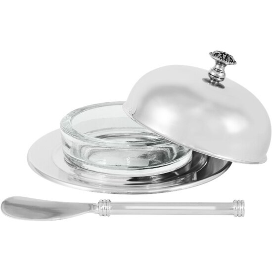 Масленка-икорница Regent "Британи" 14х14х7см, крышка, нож, нержавеющая сталь RE-15937.5N