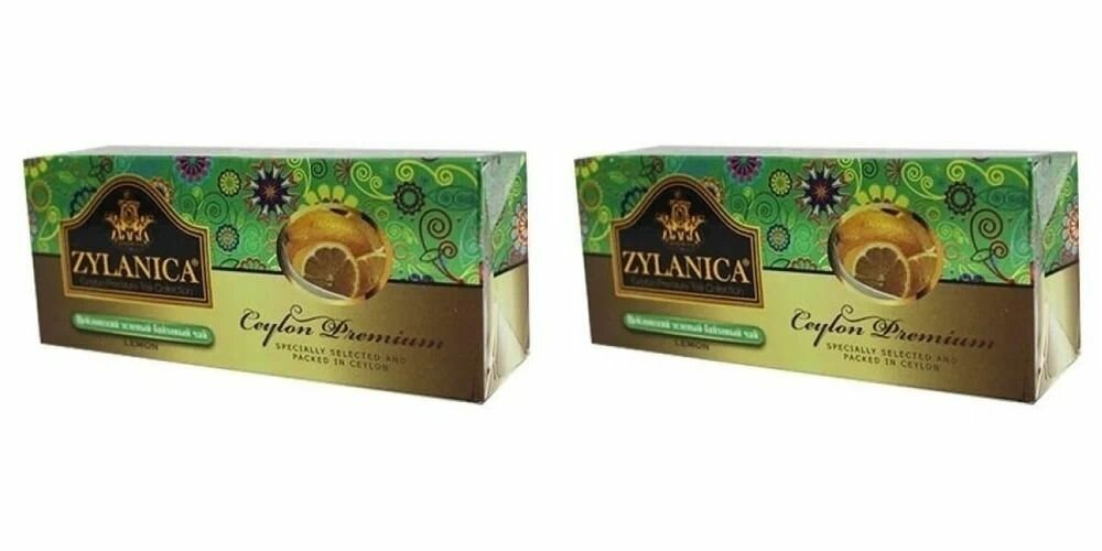 Zylanica Чай зеленый с лимоном "Ceylon Premium Collection", 25 пакетиков х 2 гр, 2 шт