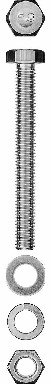 Болт с гайкой и шайбами ЗУБР M8x70мм, DIN 933, 3шт 303436-08-070