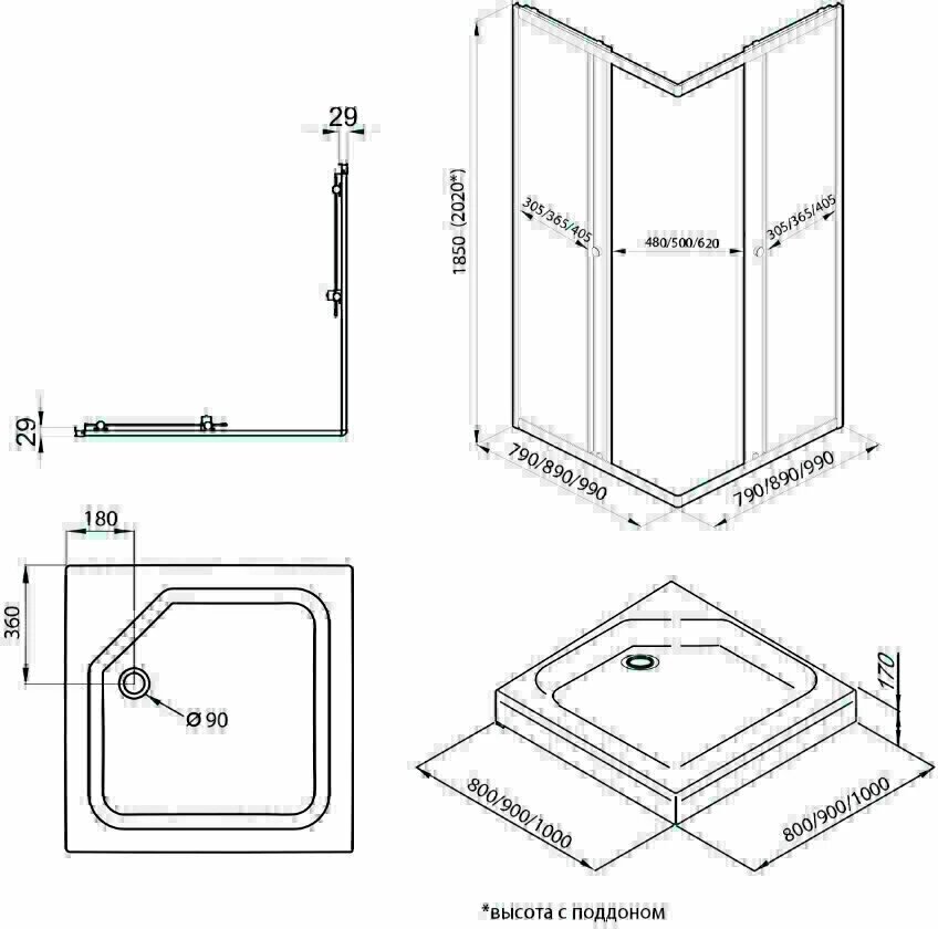 Душевой уголок Triton Вента-Хром 80х80 без поддона Щ0000057861